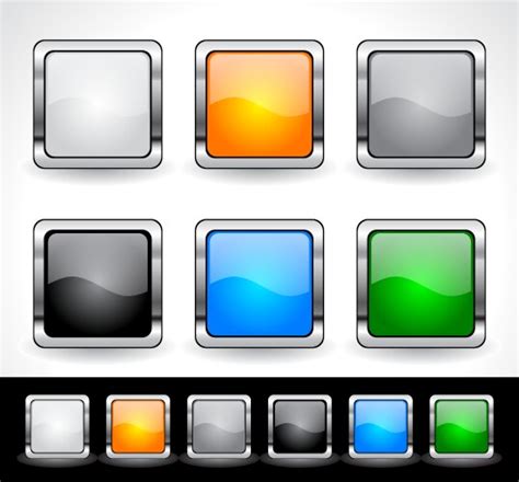 Black Glass Buttons With Chrome Frame D Icons Vector Image