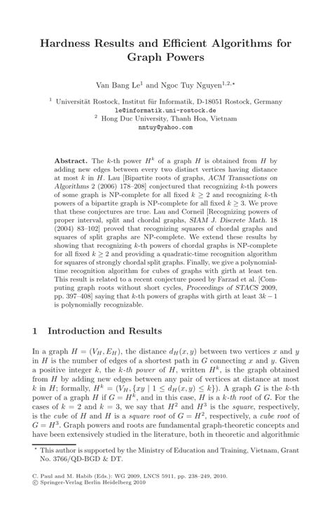 Pdf Hardness Results And Efficient Algorithms For Graph Powers