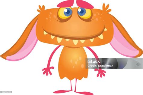 큰 귀를 가진 귀여운 행복 한 만화 윤 창입니다 벡터 오렌지 괴물입니다 할로윈 디자인 Freak Show에 대한 스톡 벡터 아트 및 기타 이미지 Freak Show