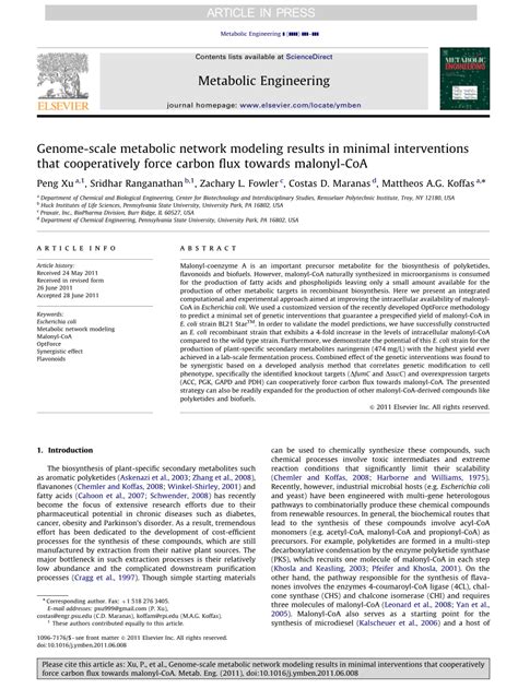 Pdf Metabolic Engineering