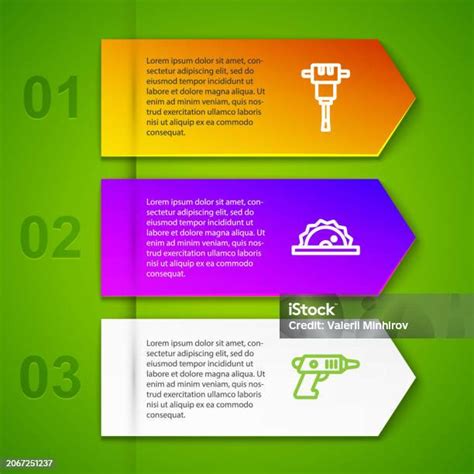 세트 라인 건설 착암기 전기 원형 톱 및 무선 드라이버 비즈니스 인포그래픽 템플릿입니다 벡터 Rotary International에 대한 스톡 벡터 아트 및 기타 이미지