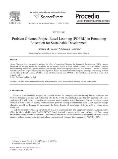 Pdf Problem Oriented Project Based Learning Popbl In Promoting