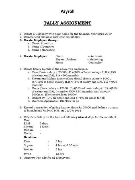 Tally Assignment Payroll Pdf Business
