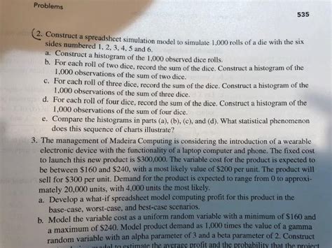 Problems 535 2 Construct A Spreadsheet Simulation