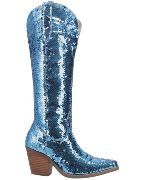 Dingo Womens Sequin Dance Hall Queen Tall Western Boots Snip Toe Blue