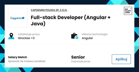 Praca Full Stack Developer Angular Java Frontend Capgemini Polska Wrocław No Fluff Jobs