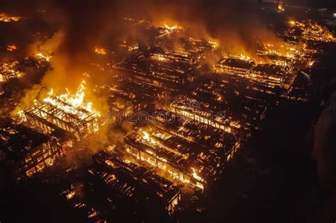 Urban Fire Disaster View With Intense Flames And Smoke Neural Network Ai Generated Stock Image