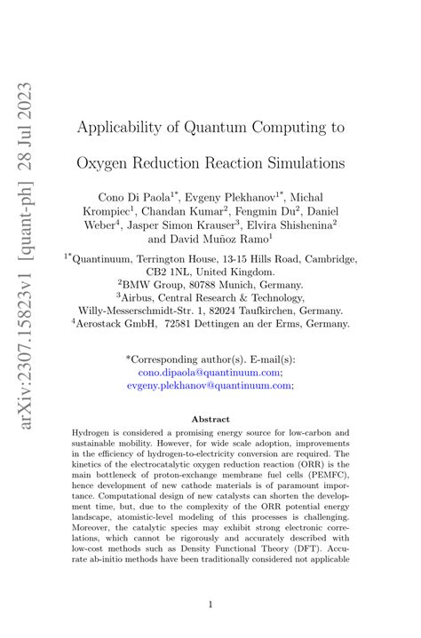 Pdf Applicability Of Quantum Computing To Oxygen Reduction Reaction Simulations
