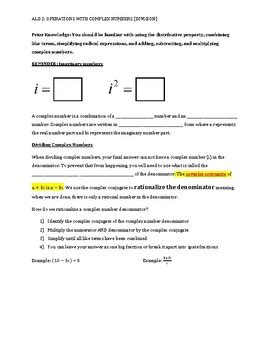Dividing Complex Numbers Guided Notes By Kaniesha Clark TPT