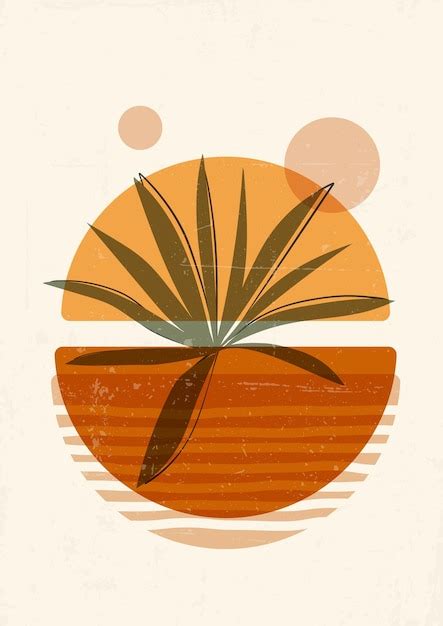 번트 오렌지 Boho 미니멀리스트 인쇄 가능한 벽 예술 프리미엄 벡터