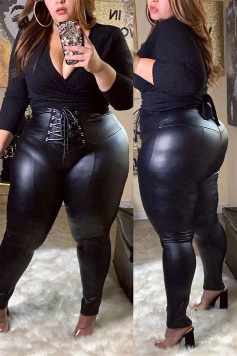 Xpluswear Plus Size Black Pu Leather Bandage Leggings Plus Size Leather Pants Plus Size Fashion