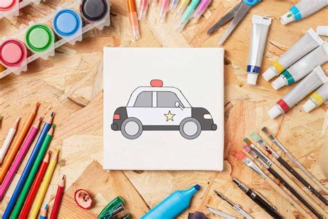 نقاشی ماشین پلیس کودکانه با آموزش تصویری