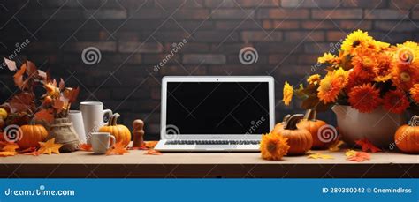 Laptop Computer Mock Up Blank Screen On Halloween Thanksgiving