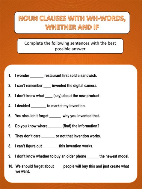 Noun Clauses Worksheet