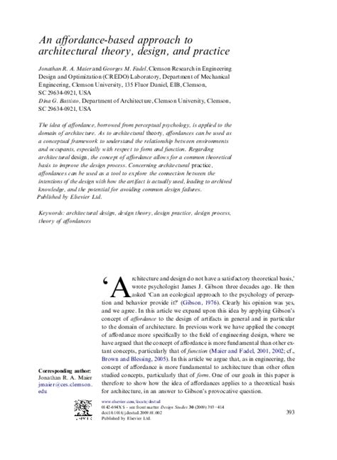 Pdf An Affordance Based Approach To Architectural Theory Design And Practice