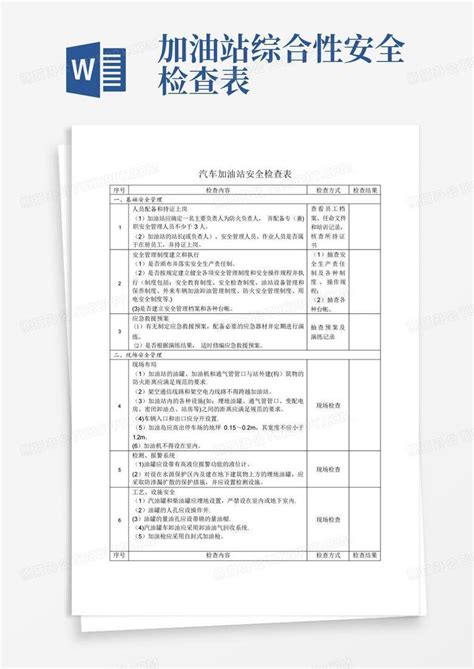 加油站综合性安全检查表Word模板下载 编号qrnwzrjj 熊猫办公