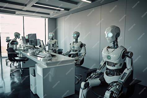 Premium Ai Image Group Of Robots Working In The Office 3d Rendering