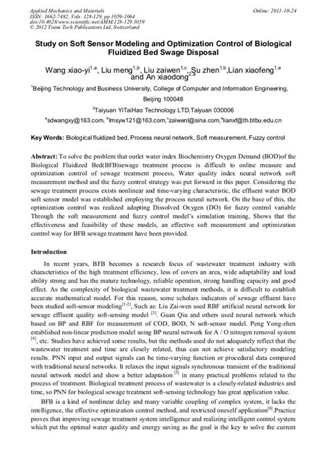 Study On Soft Sensor Modeling And Optimization Control Of Biological Fluidized Bed Swage