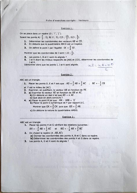 SOLUTION Math Exercices Corriges Vecteur Nd Studypool