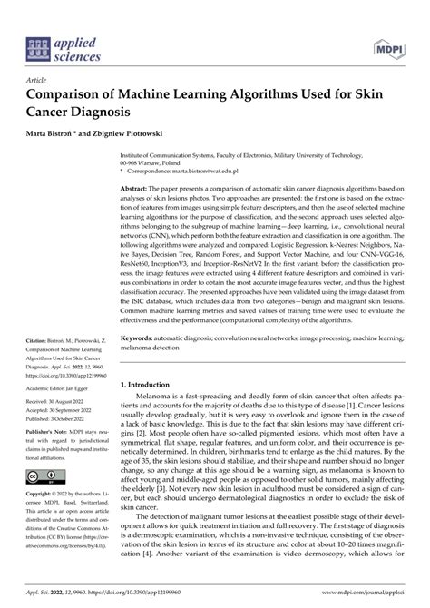 Pdf Comparison Of Machine Learning Algorithms Used For Skin Cancer