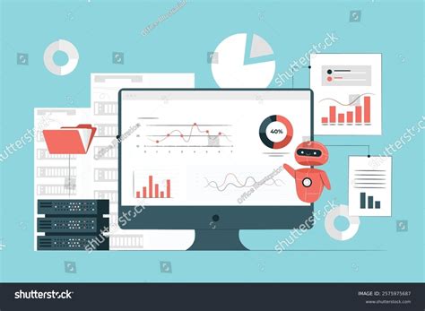 Data Extraction Analysis Illustration Depicting Robot Stock Vector