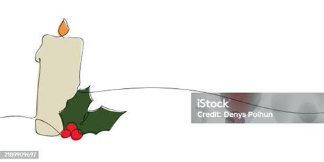 호랑가시나무가 있는 촛불의 한 줄넘기 연속 라인 크리스마스 촛불 아이콘 색상입니다 한 줄 아이콘입니다 벡터 일러스트 레이 션 12월에 대한 스톡 벡터 아트 및 기타 이미지