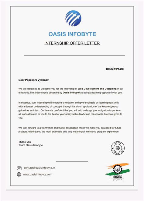 Vyshnavi Papijenni On Linkedin Oasisinfobyte Internship Intern Intern Oasisinfobyte