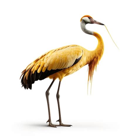 Cute Golden Crane Isolated On White Background Premium Ai Generated Image