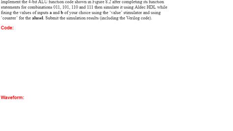Solved Implement The 4 Bit Alu Function Code Shown In Figure