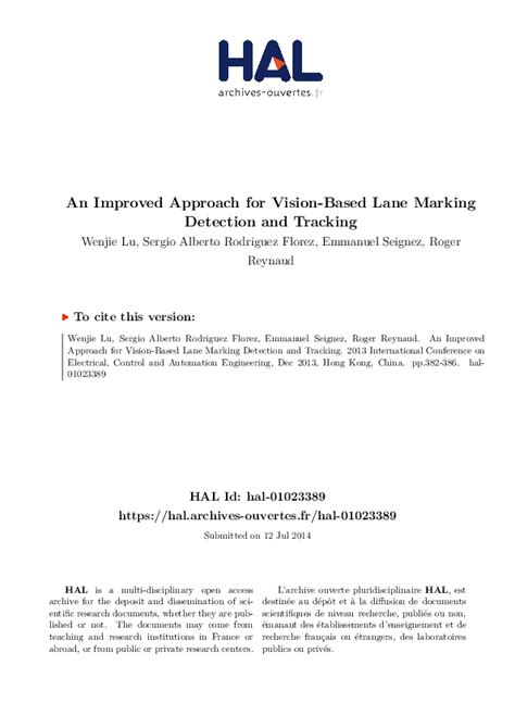Pdf An Improved Approach For Vision Based Lane Marking Detection And Tracking
