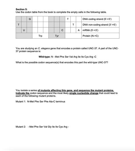 solved section 5 use the codon table from the book to complete the