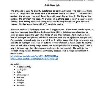 Acid Base Lab By Hilari Freeman TPT