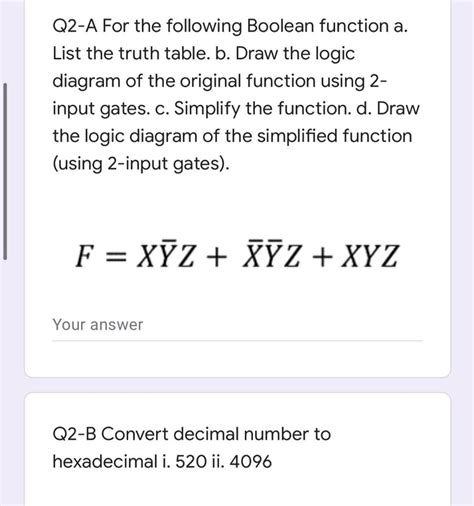 Solved Q2 A For The Following Boolean Function A List The