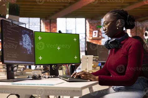Ai Startup Office Software Engineer Using Isolated Screen Pc Implementing Machine Learning