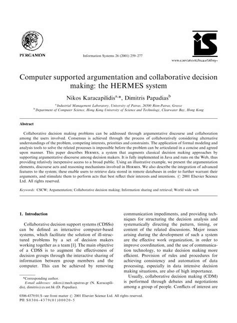 Pdf Computer Supported Argumentation And Collaborative Decision Making The Hermes System