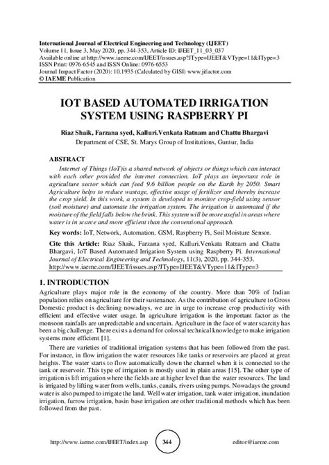 Pdf Iot Based Automated Irrigation System Using Raspberry Pi