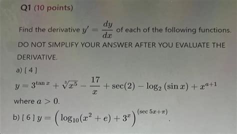 Solved Find The Derivative Y′ Dxdy Of Each Of The Following