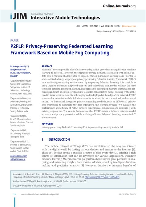 Pdf P2flf Privacy Preserving Federated Learning Framework Based On Mobile Fog Computing