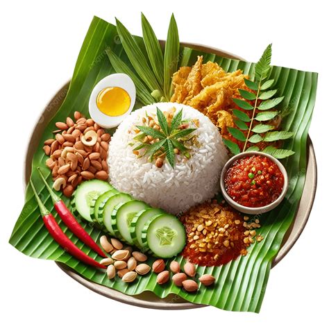 맛있는 Nasi Lemak은 튀긴 멸치와 삼발의 측면으로 도금 나시 르막 멸치튀김 코코넛 밥 Png 일러스트 및 이미지 에 대한 무료 다운로드 Pngtree