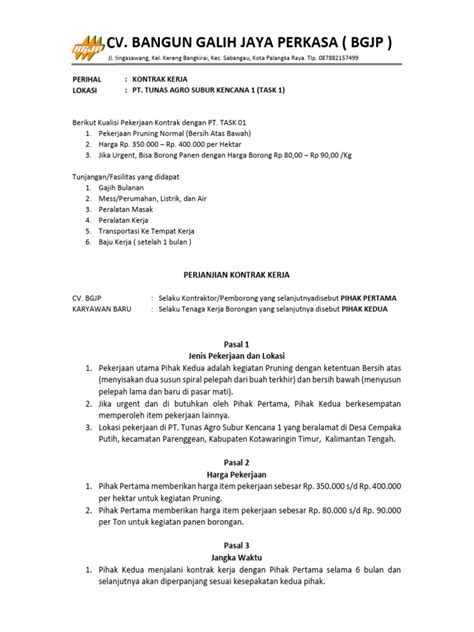 Kontrak Kerja Pruning Pt Task Pdf