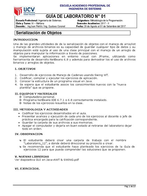 Prog Oo Guia Lab 01 Pdf Programación Programa De Computadora