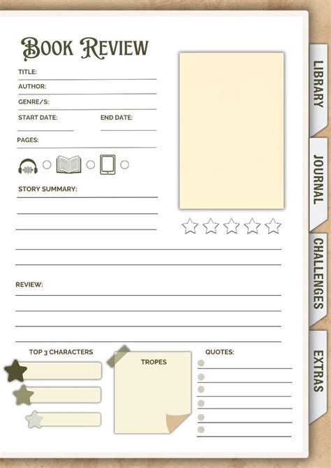 Book Review Digital Worksheet 1201 Template Reading Journal Reading