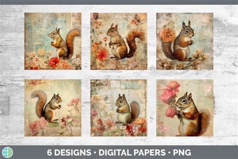 Vintage Squirrel Paper Backgrounds Digital Scrapbook Paper