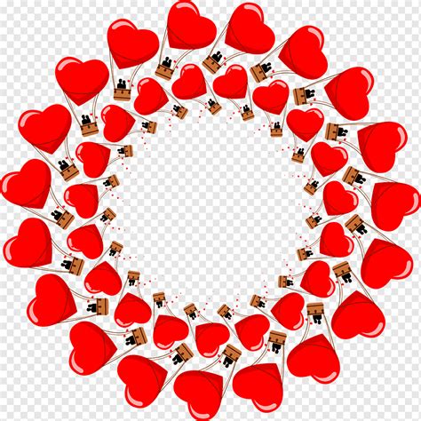 커플 프레임 테두리 로맨틱 뜨거운 공기 풍선 마음 발렌타인 데이 차량 플 라 잉 교통 Png Pngwing
