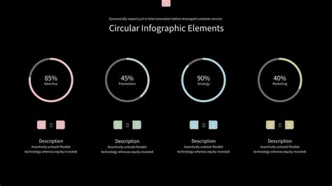 Set Of Four Different Colored Circles On Black Background Google Slide