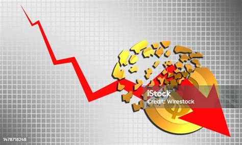 산산조각이 난 동전이 있는 금융 쇠퇴 그래프의 3d 렌더링 그림 3차원 형태에 대한 스톡 사진 및 기타 이미지 3차원 형태 개념 개념과 주제 Istock