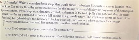 solved 6 2 5 marks write a complete bash script that