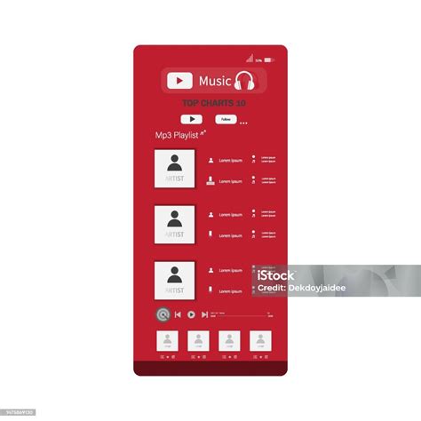 아티스트 사진 로딩 바 음파 앨범 사진을위한 레코드 기호 및 프레임 빨간색 배경에서 듣는 시간 재생 목록 Mp3가있는 음악 플레이어 인터페이스 트렌디 한 노래 명판 벡터