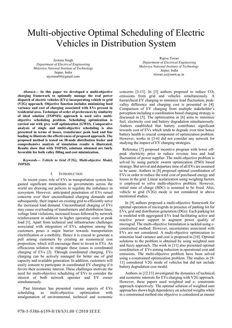 Pdf Multi Objective Optimal Scheduling Of Electric Vehicles In Distribution System