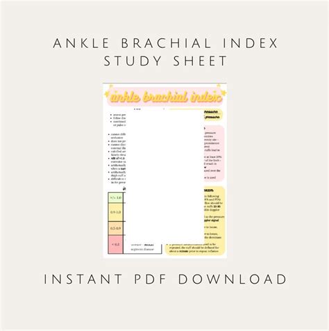 Ankle Brachial Index Study Sheet Vascular Sonography Etsy